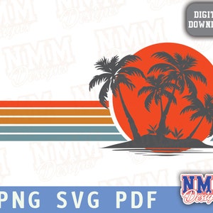 Tropical Palm Trees Sunset SVG: Beach Vacation PNG, PDF (digital ...