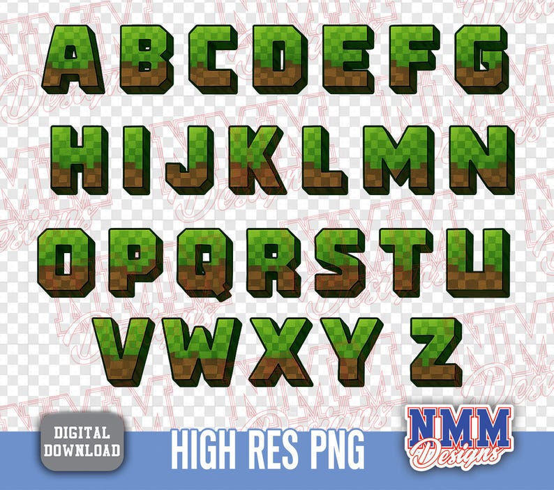 Gamer Font | Mine Alphabet Letters PNG (digital Download) - Etsy