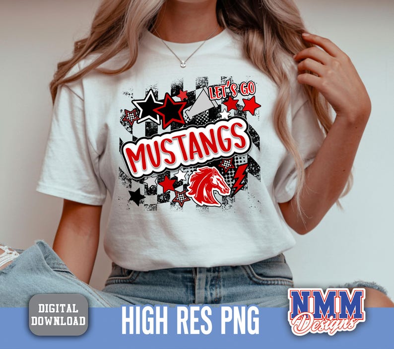 Let's Go Mustangs Preppy Mascot Png | Digital Download | Red Black ...