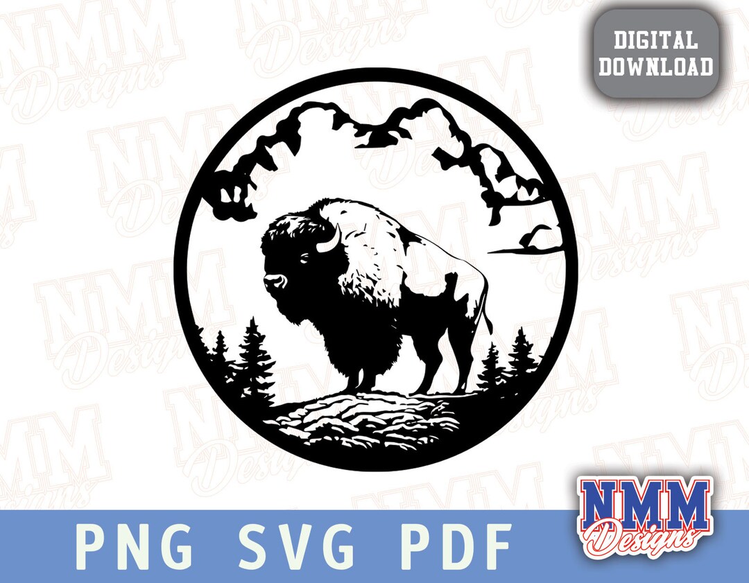 Bison Mountains Monogram Design SVG | Buffalo Mountain Silhouette ...