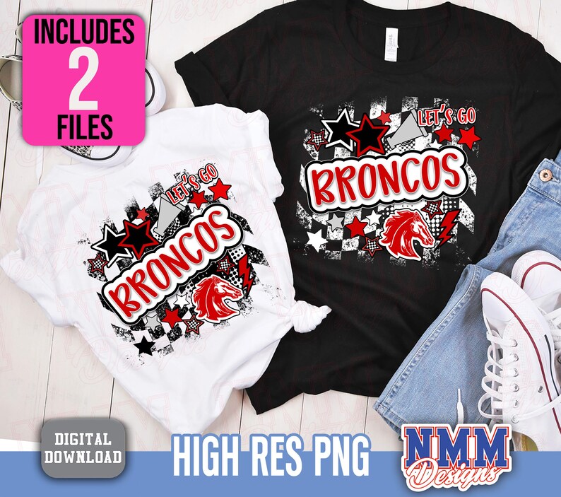 Let's Go Broncos Preppy Mascot Png | Digital Download | Red Black White ...