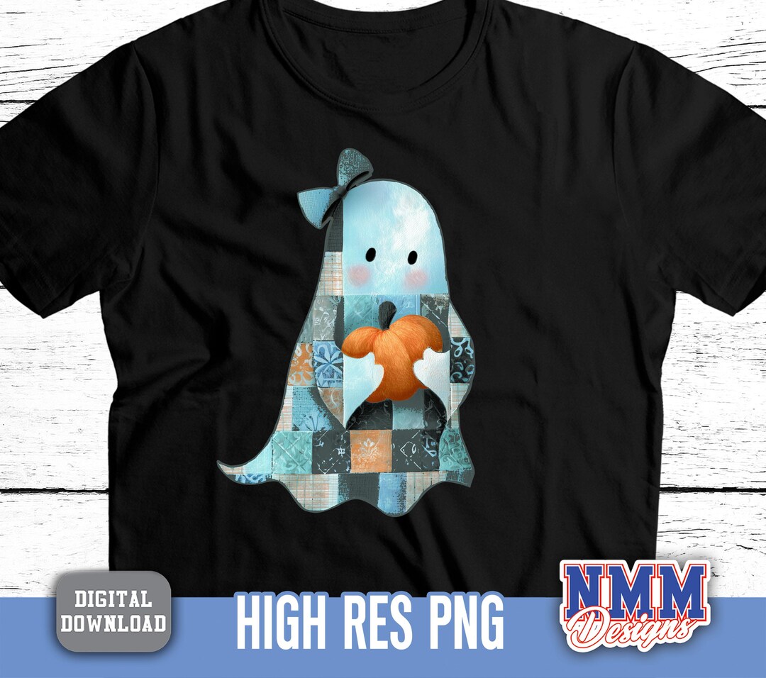 Retro Denim Ghost PNG: Spooky Halloween Patchwork Design (digital ...