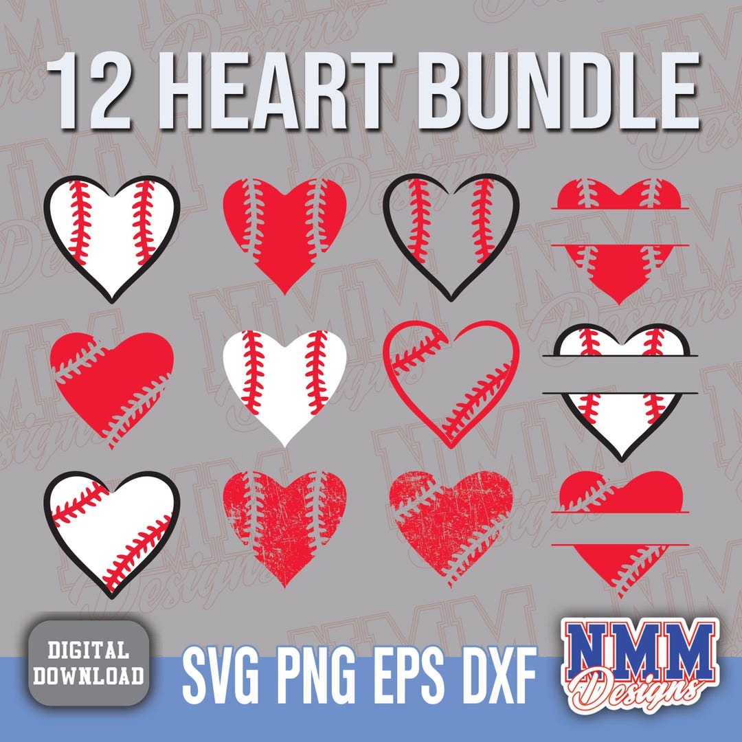 Baseball Softball Heart SVG Bundle: DIY Sports Designs (digital ...