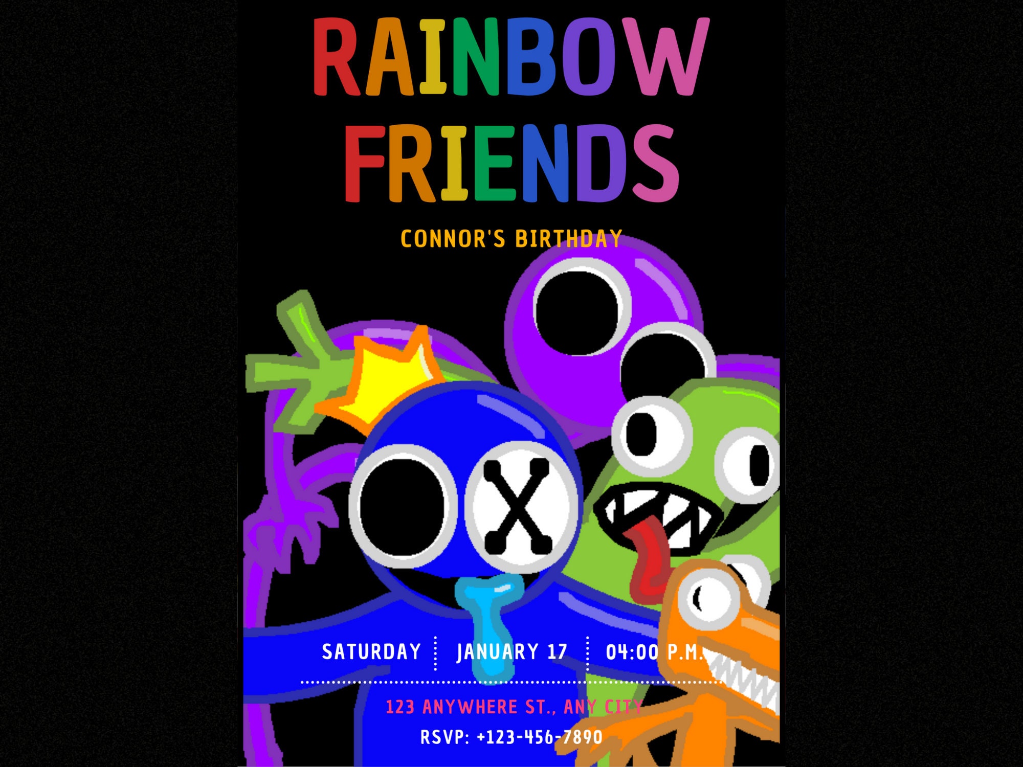 Rainbow Friends Birthday Invitation (editable) - Etsy