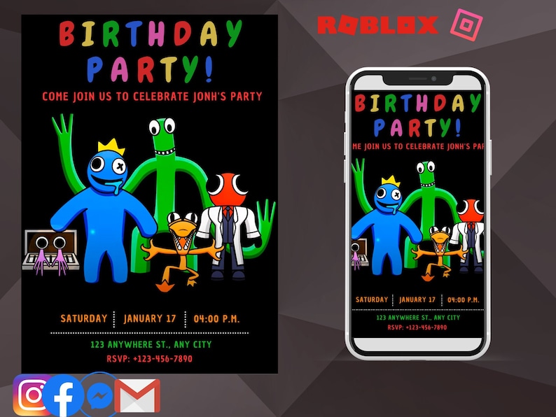 Rainbow Friends Birthday Invitation (editable) - Etsy