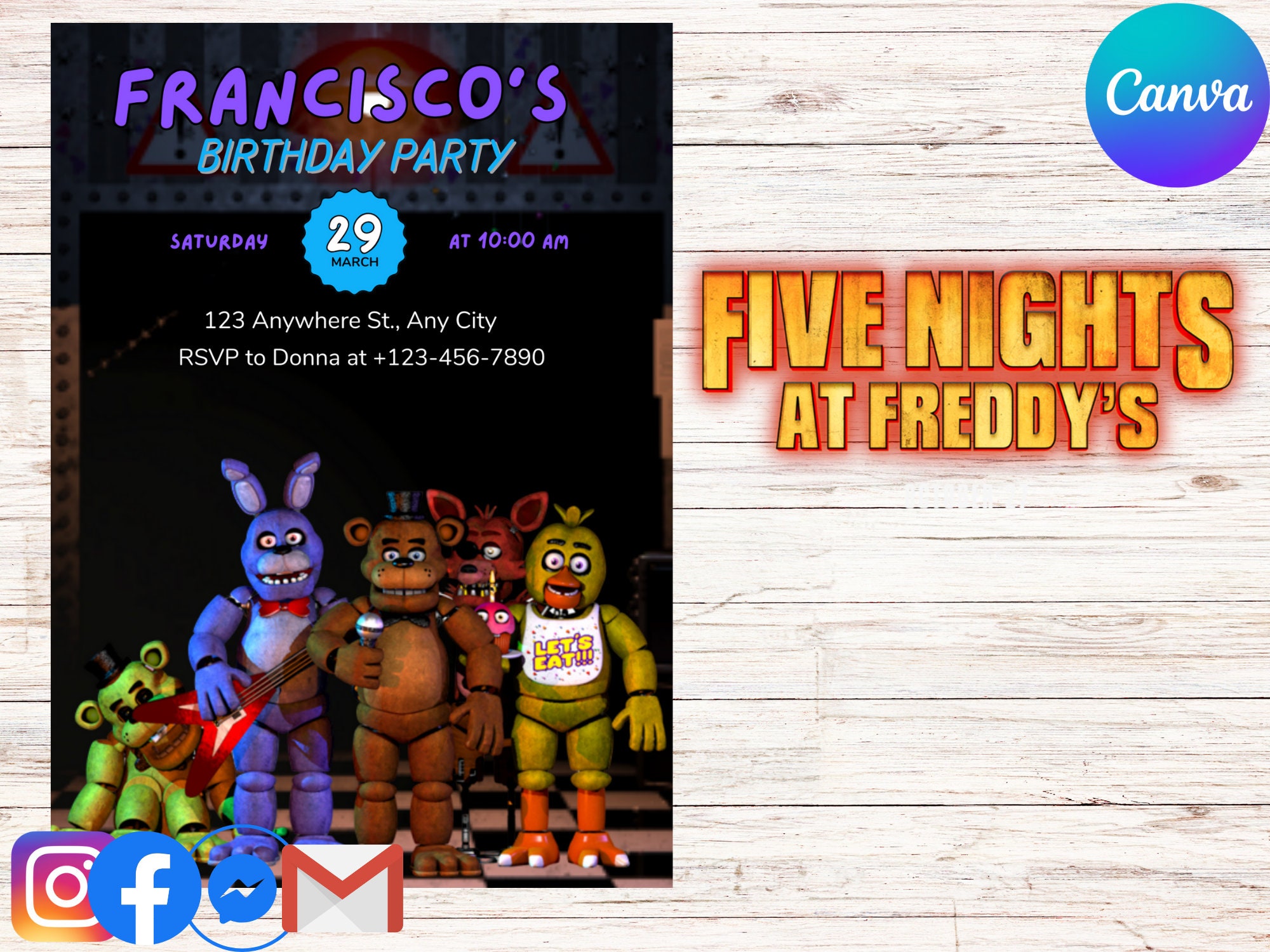 Invitación de cumpleaños de Five Nights At Freddy's / fnaf / editable ...