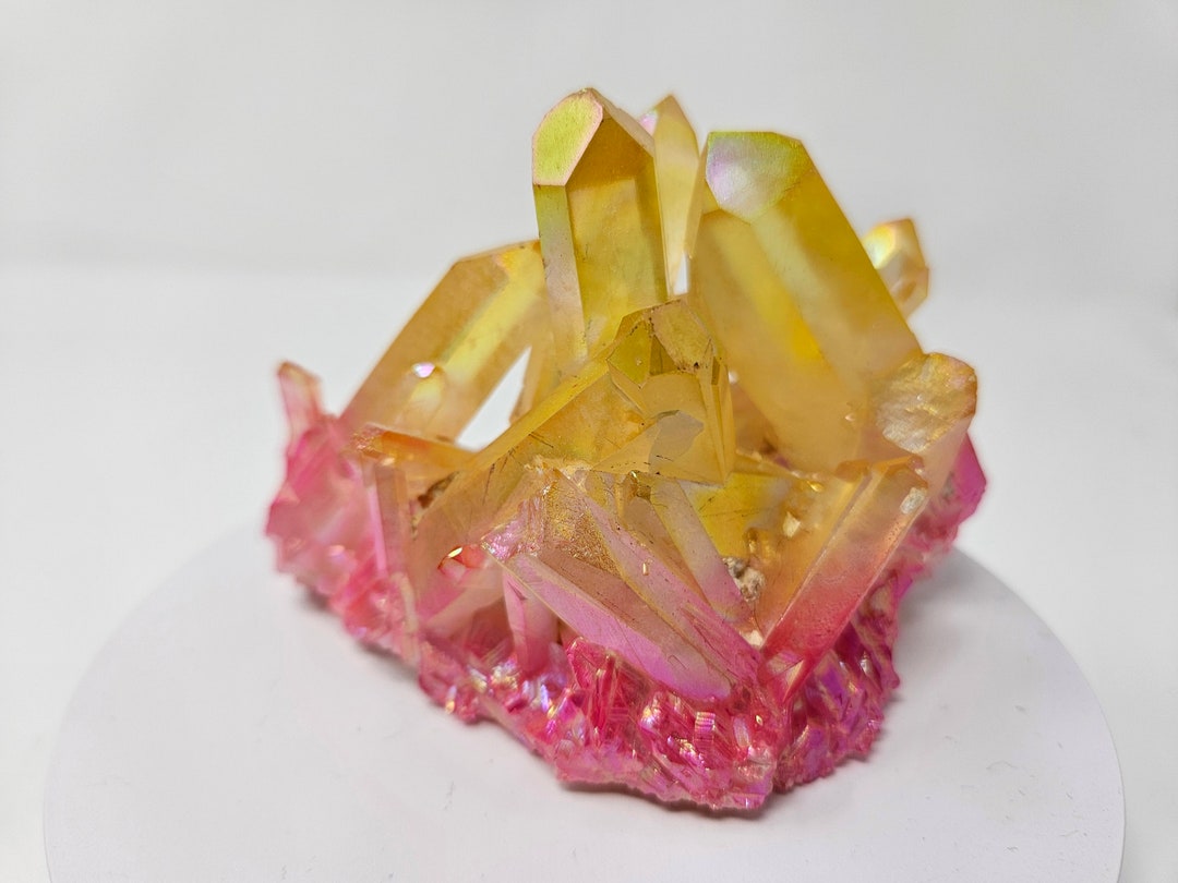 Iridescent Yellow & Pink Aura Coated Quartz - Etsy