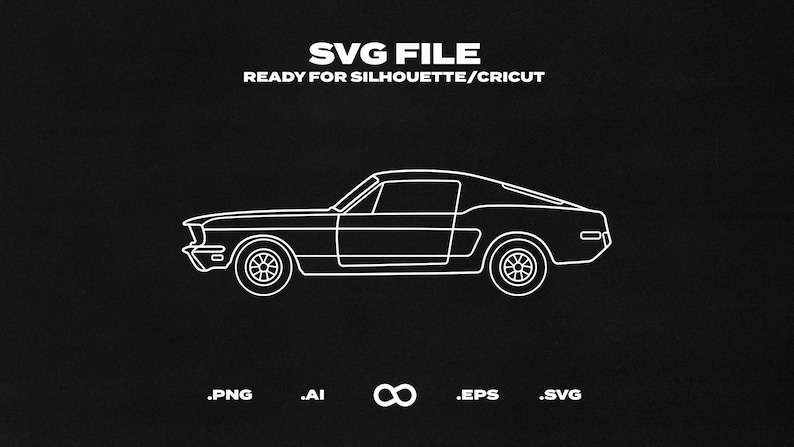Ford Mustang GT Fastback Car SVG/EPS Outline - Printable, Cricut ...