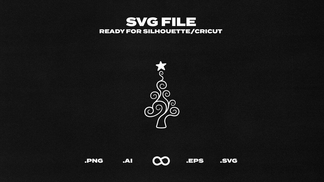 Simple Flourish Christmas Tree, Holiday SVG/EPS Vector Clip Art Outline ...