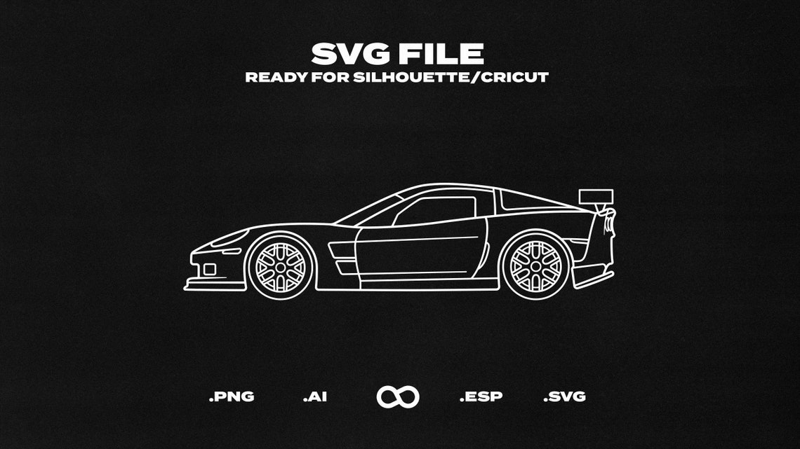 Corvette C6 ZR1 Car SVG/EPS Outline - Printable, Cricut & Silhouette ...