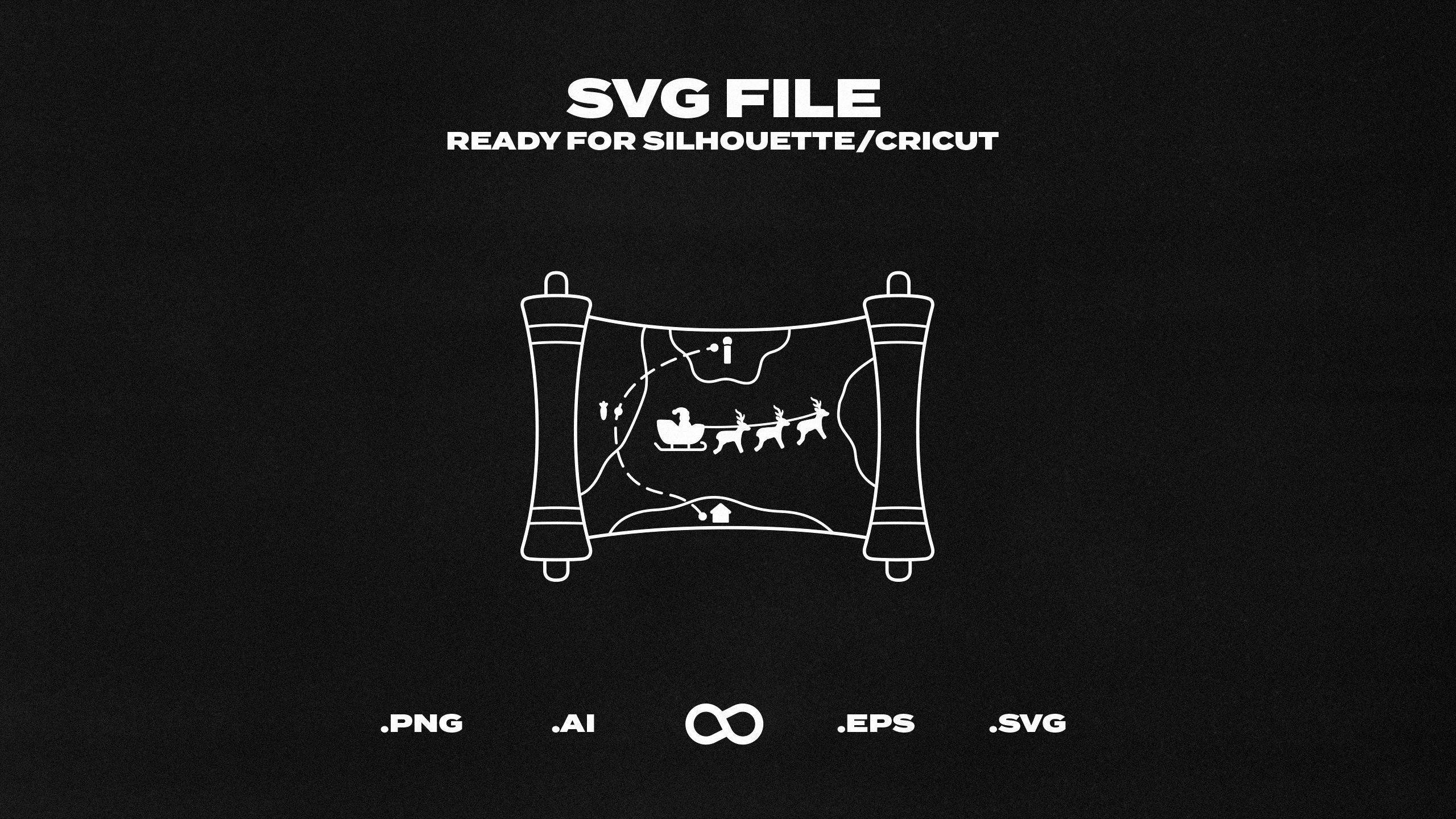 Christmas Santa Map, Reindeer Flight Plan Chart, Holiday Scroll SVG/EPS ...