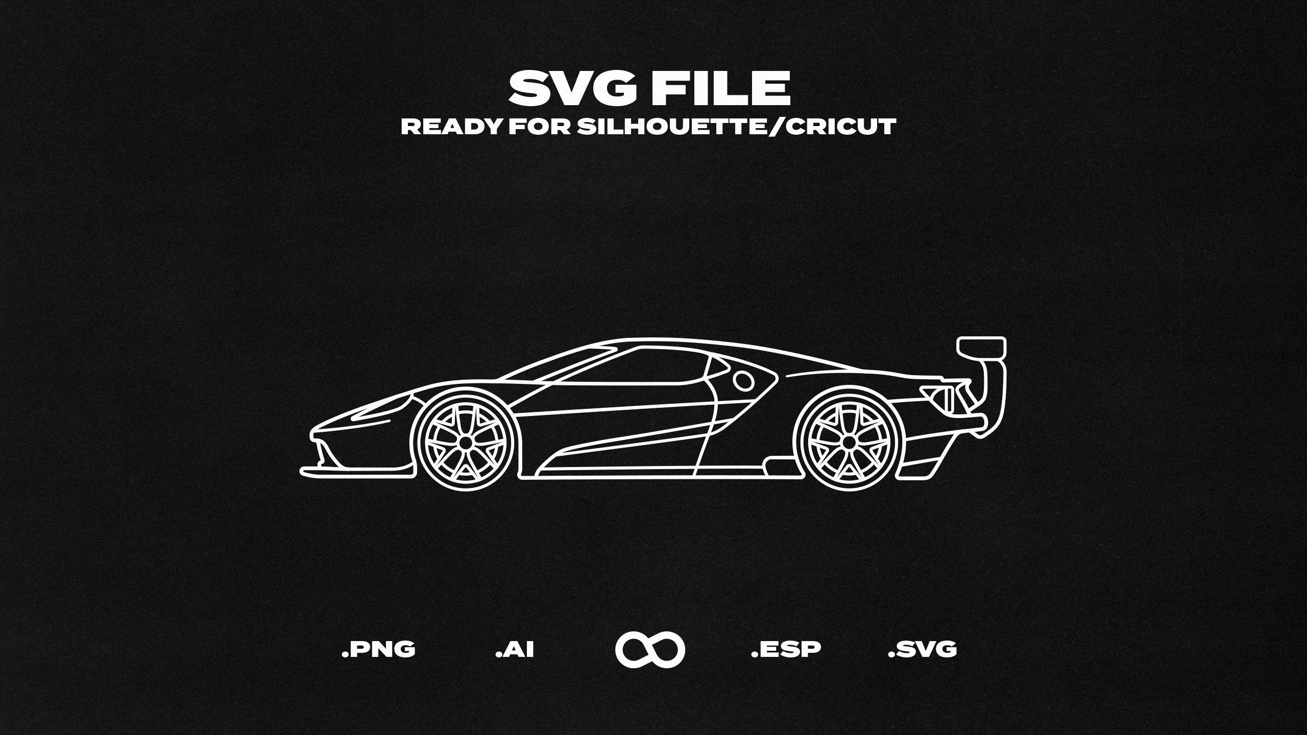 Ford GT Le Mans Car SVG/EPS Outline - Printable, Cricut & Silhouette ...