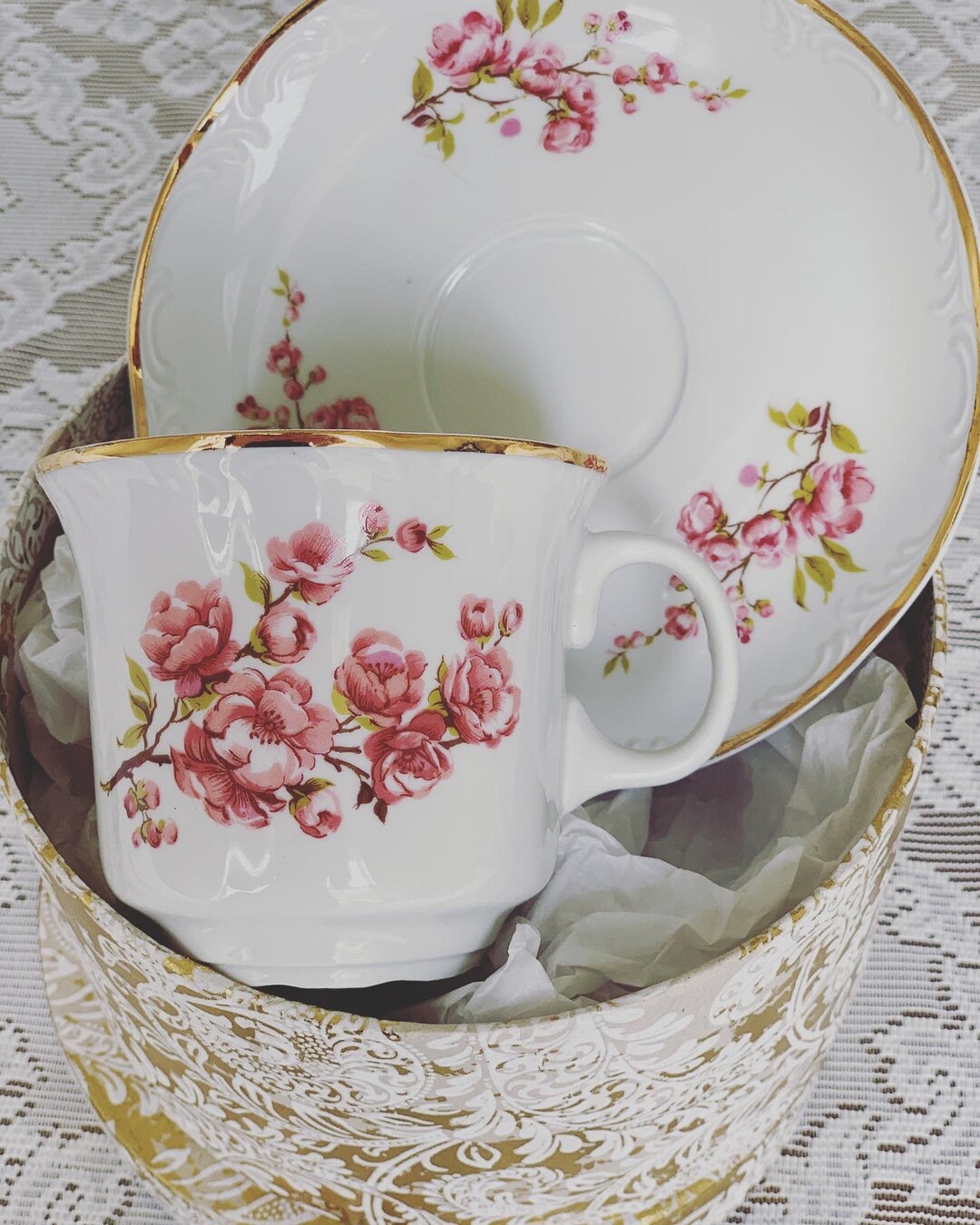Romanian Cherry Blossom Tea Cup & Saucer - Etsy