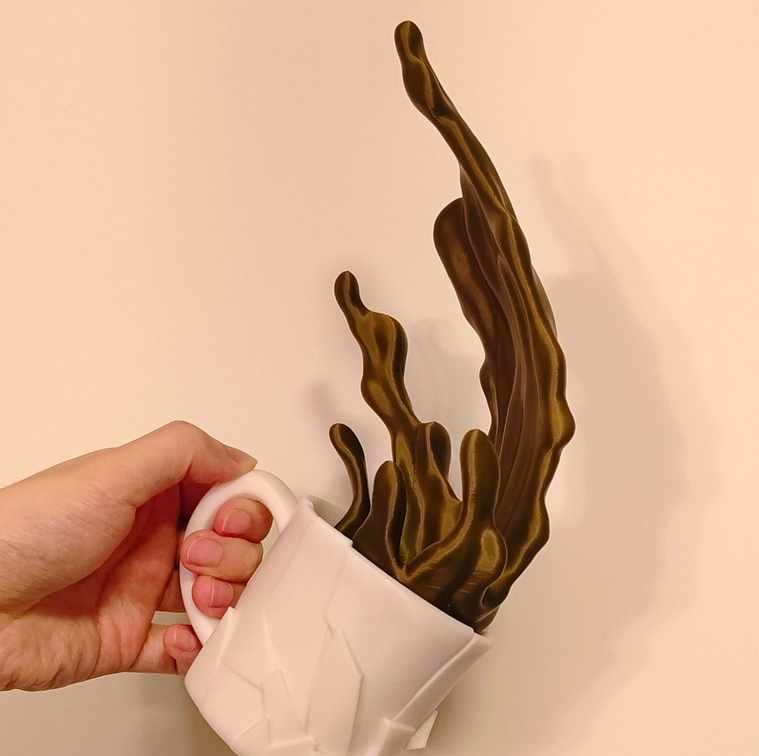 Falling Coffee Cup Sculpture - 3D Printed Floating Cup Art, Unique Home ...