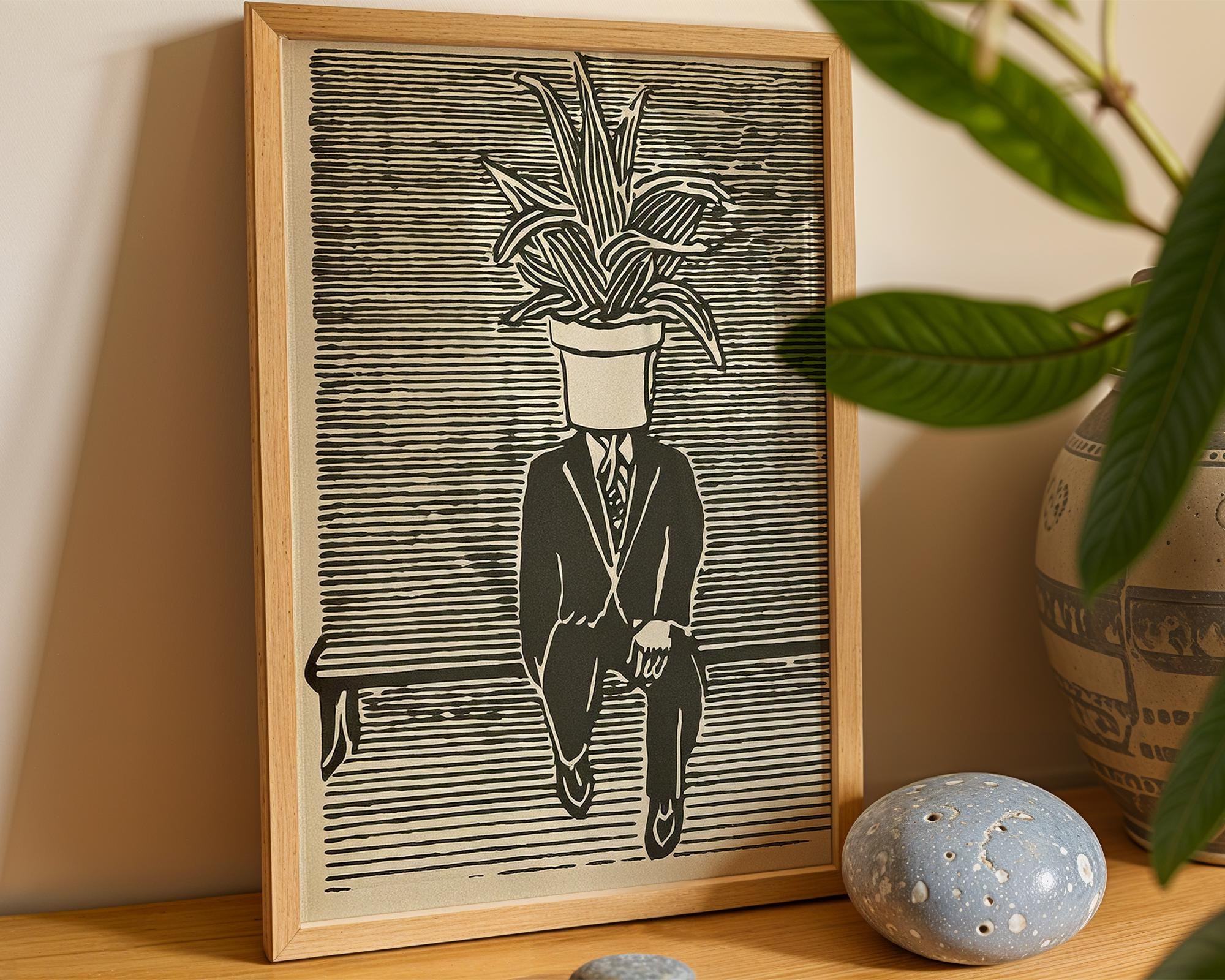 Surrealist Plant Head Man Art Print: Vintage Absurdist Decor (digital ...