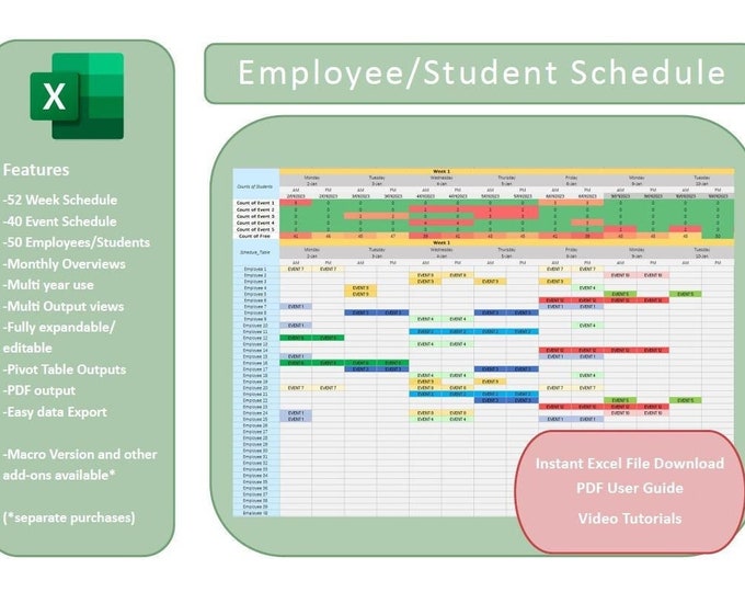 Schedule Template, Excel Spreadsheet, Planner, Schedule, Roster ...
