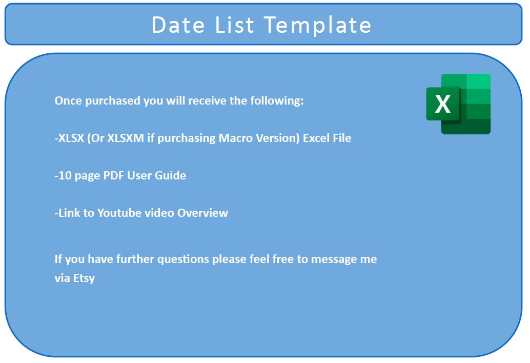 Date List Template, Excel Spreadsheet, Planner, Schedule, Plan ...