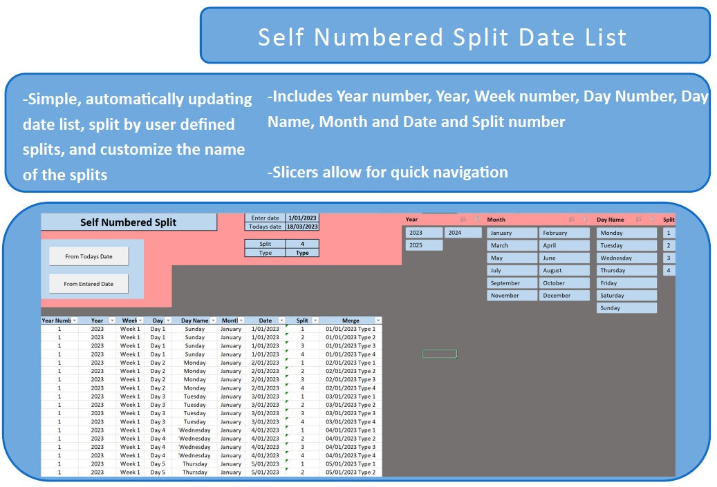 Date List Template, Excel Spreadsheet, Planner, Schedule, Plan ...