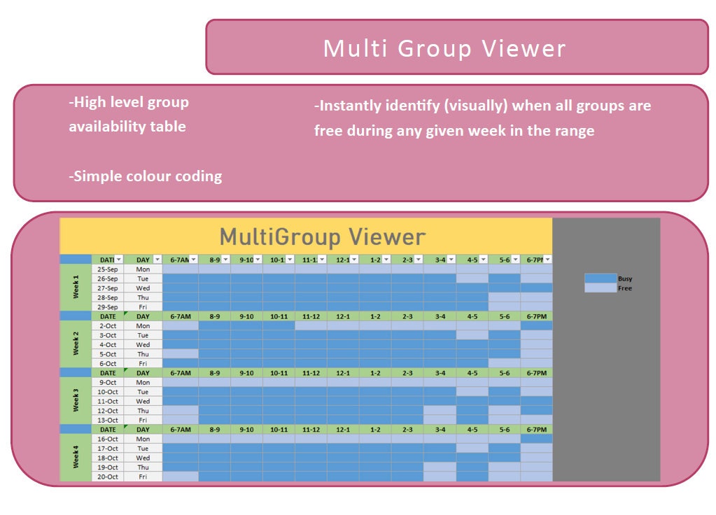 Multigroup Viewer V1.0, Excel Spreadsheet, Planner, Schedule, Plan ...