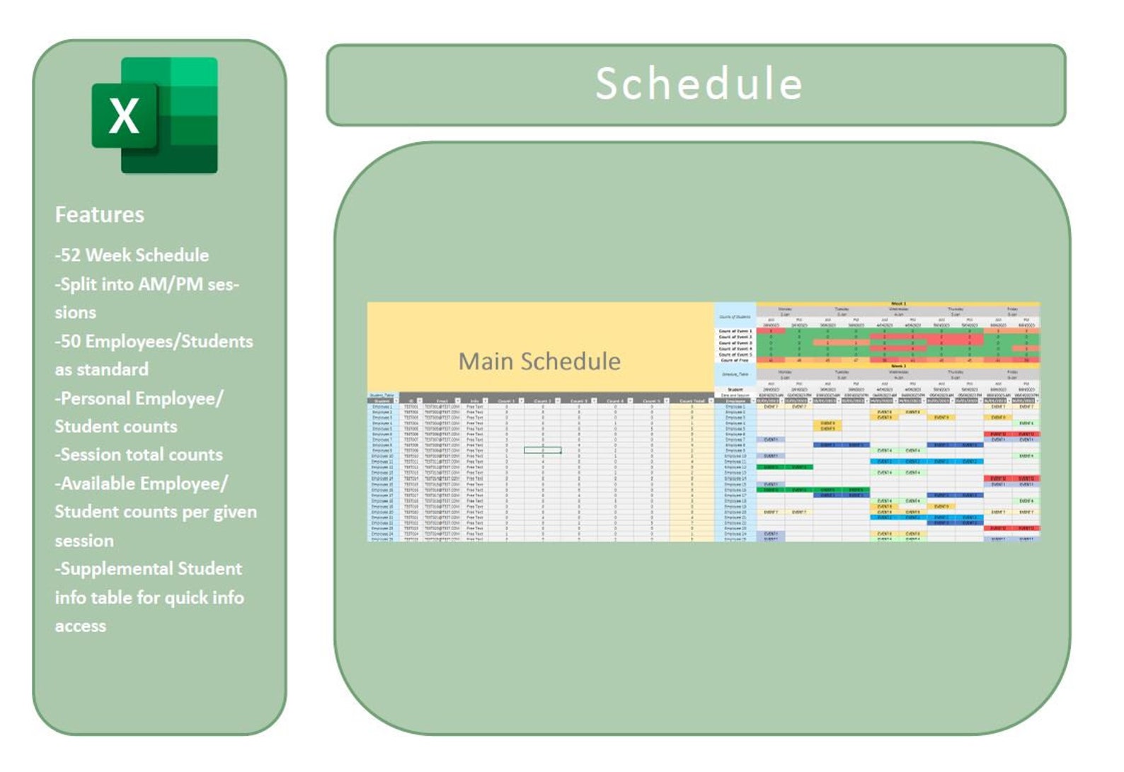 Schedule Template, Excel Spreadsheet, Planner, Schedule, Roster ...