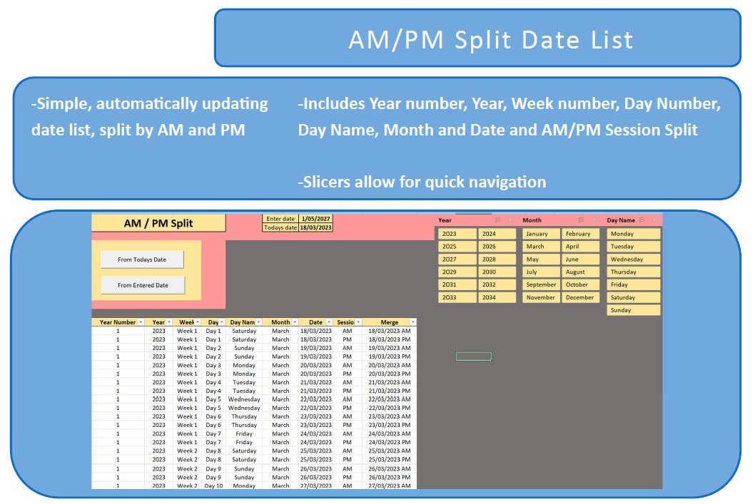 Date List Template, Excel Spreadsheet, Planner, Schedule, Plan ...