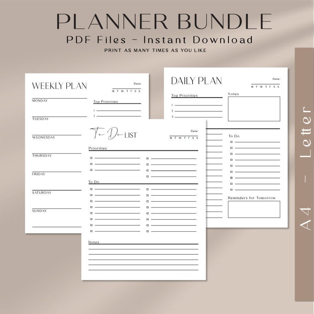 Printable Planner Set Bundle Daily Planner Schedule to Do List Daily ...