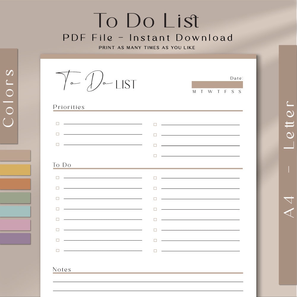 Printable to Do List Daily Schedule PDF Productivity Planner Task ...