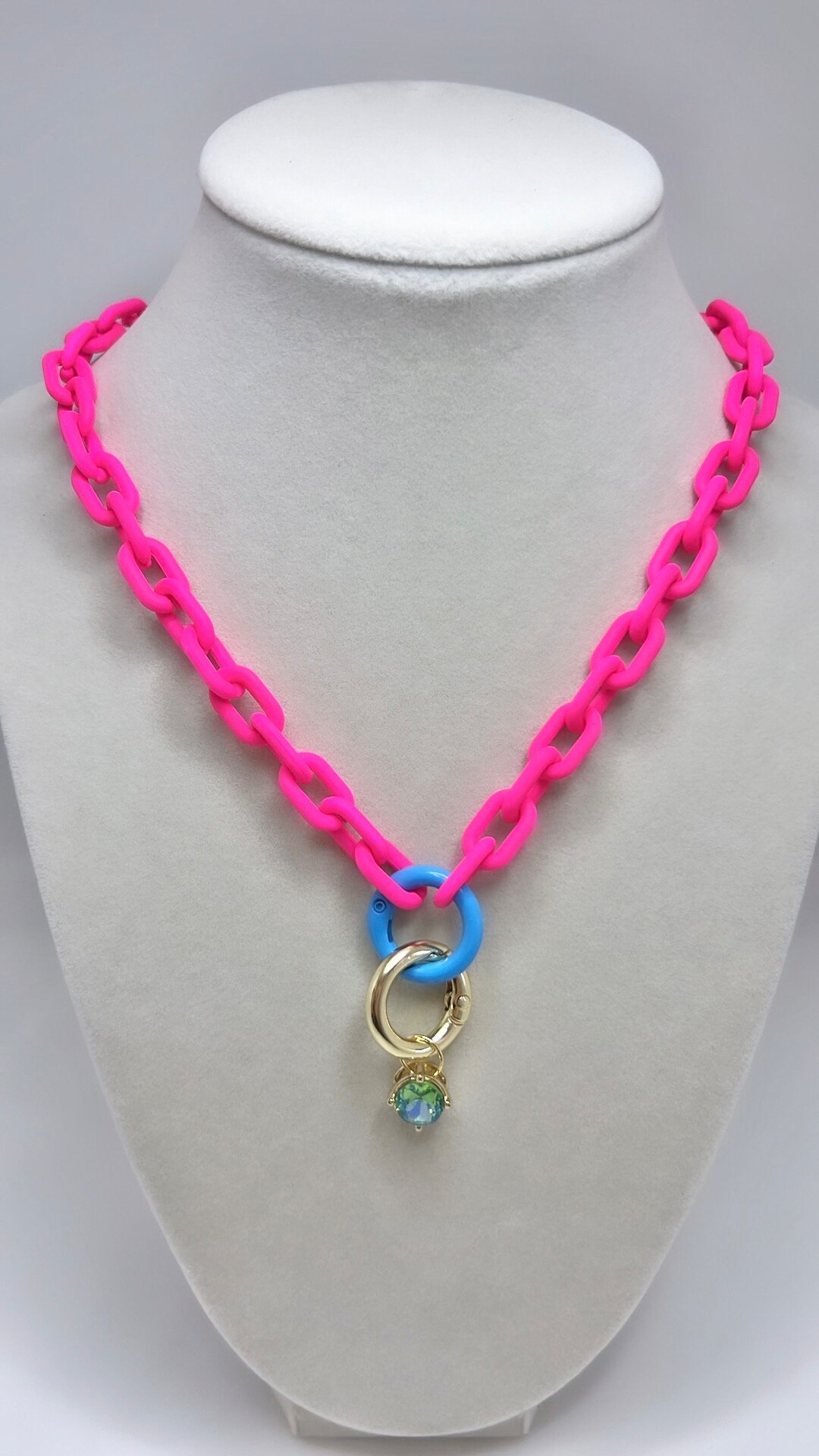 Neon Pink, Sky Blue & Irridescent Blue/green Color Pop Necklace - Etsy