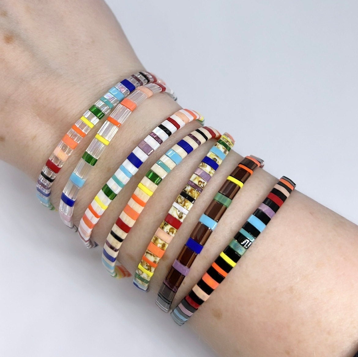 Rainbow Tile Bracelets - Etsy