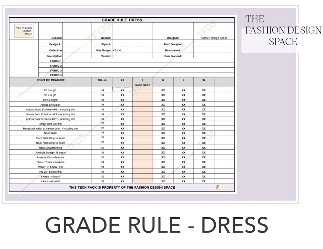 Apparel Grade Rule Dresses, Technical Spec Sheet, Fashion Design - Etsy ...