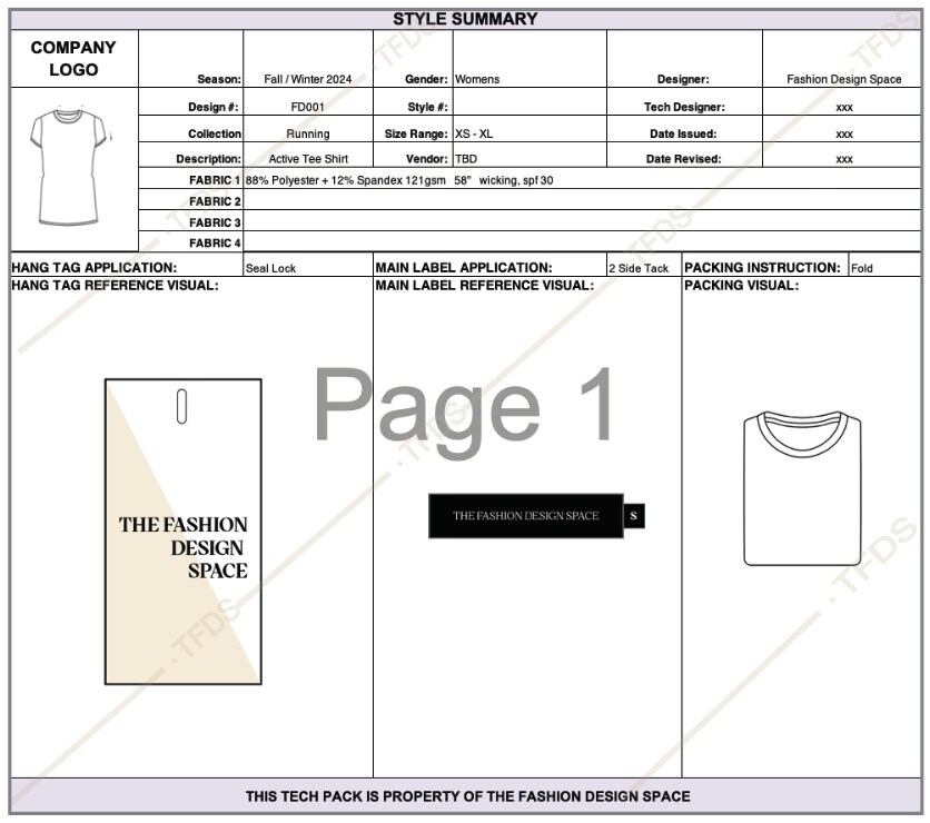 Complete Tech Pack Template, EXCEL Fashion Tech Pack, Technical Tech ...