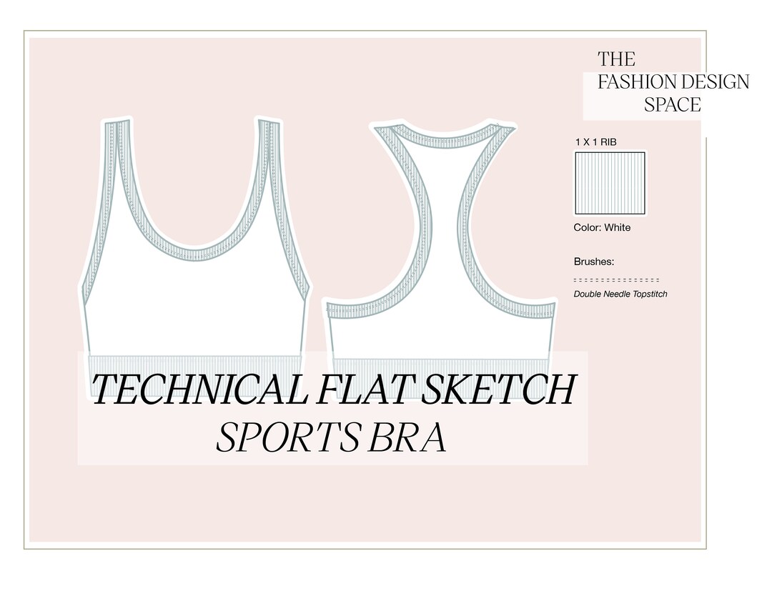 Technical Flat Sketch Sports Bra, Fashion Sketch, Fashion Flat Drawing ...