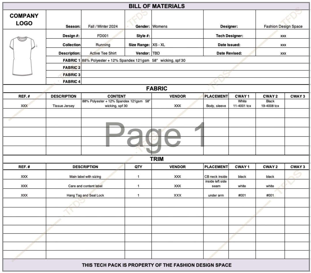 Complete Tech Pack Template, EXCEL Fashion Tech Pack, Technical Tech ...