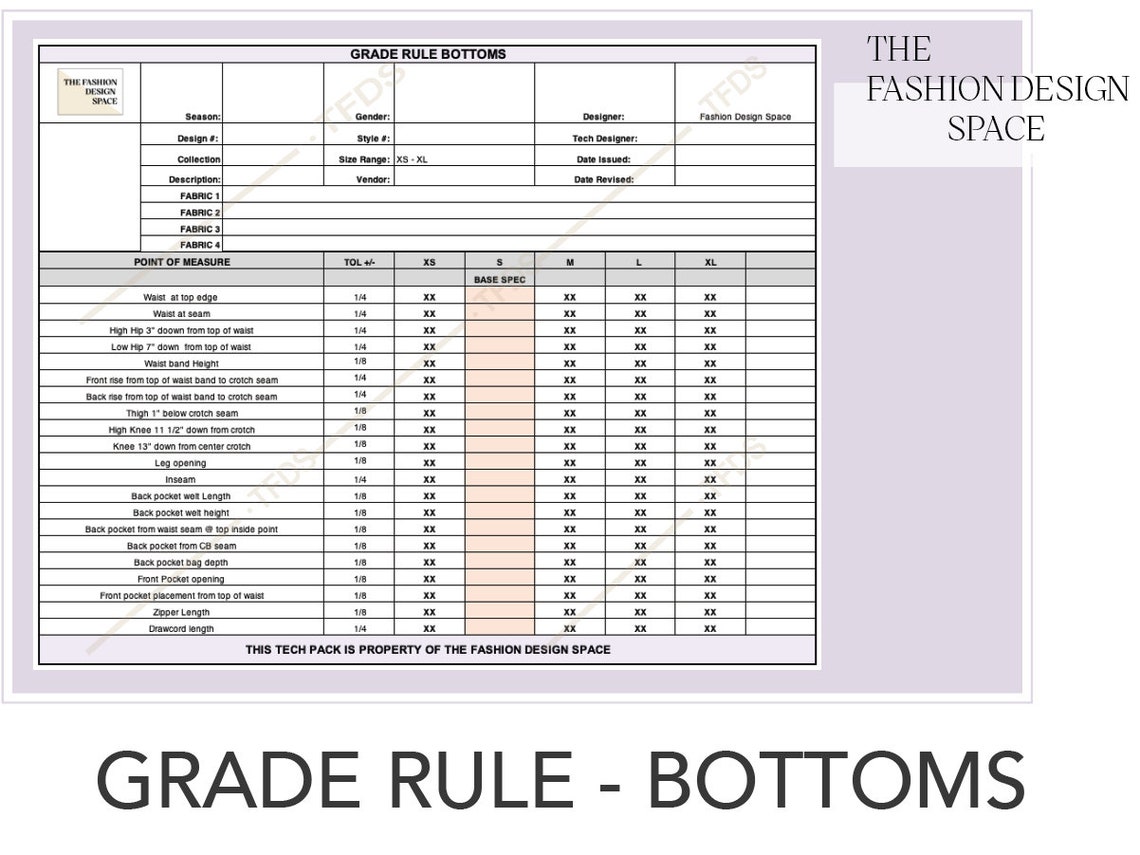 Bottoms Grade Rule, Apparel Graded Spec, Excel Grade Rule Pants - Etsy