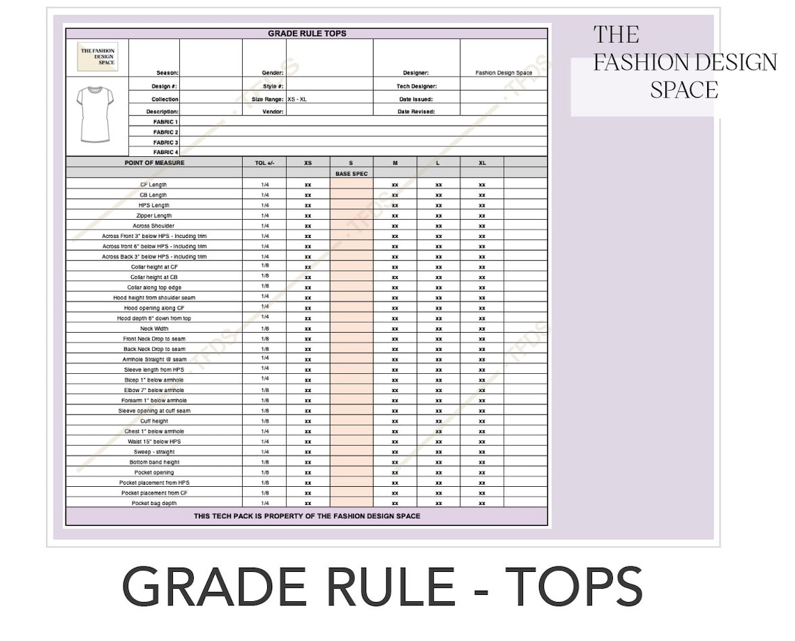 Apparel Grade Rule Tops, Fashion Grading, Technical Fashion - Etsy