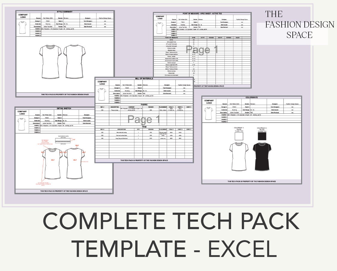 Complete Tech Pack Template, EXCEL Fashion Tech Pack, Technical Tech ...