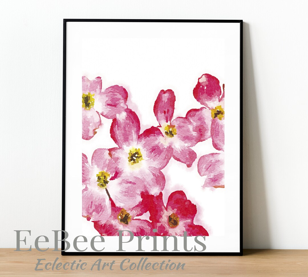 Contemporary Watercolor Flower Wall Art | Pink Dogwood | Trendy Digital ...