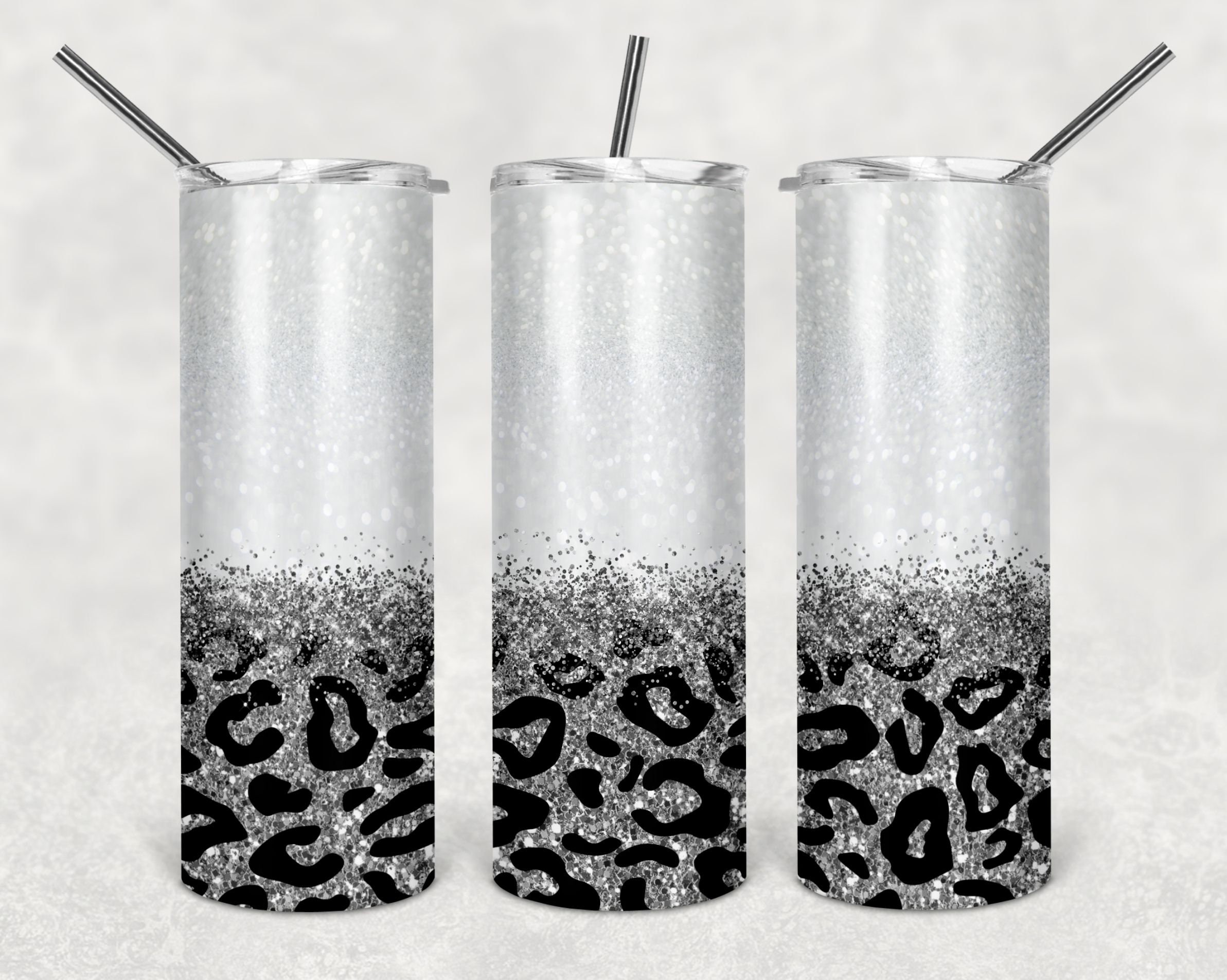 Silver Glitter Leopard Print Sublimation Tumbler Wrap 20oz and 30oz ...