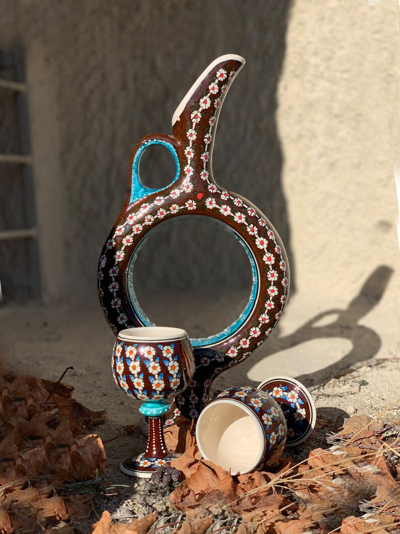 Tree of Life Designed Goblet Unique Clay Wine Glass Artisan Pottery ...