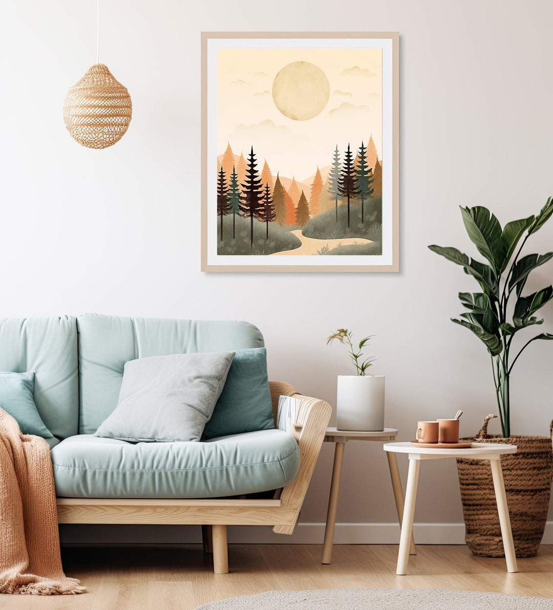 Set of 3 Boho Forest Landscapes, Mid Century Modern Prints, Bohemian ...