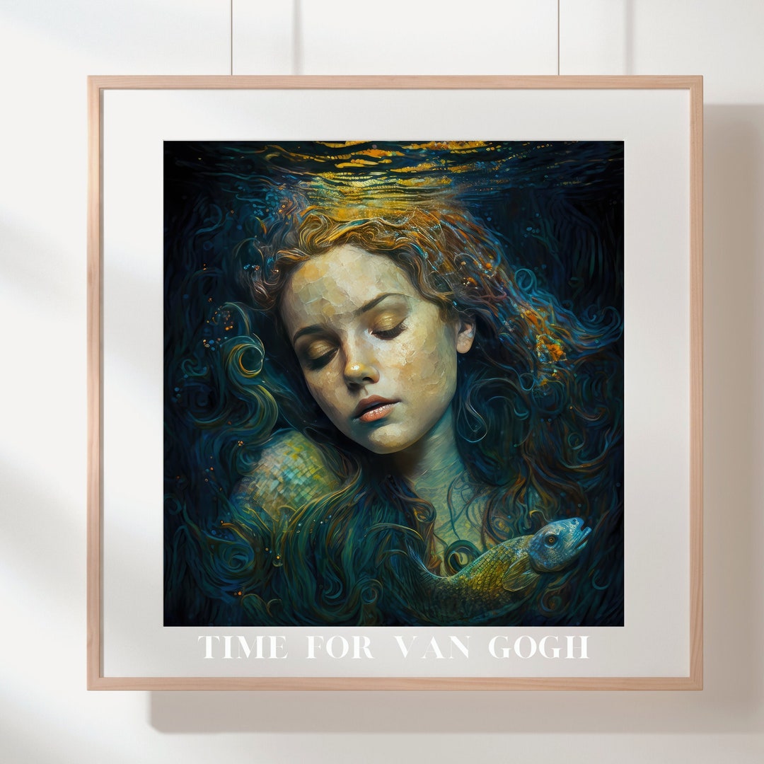 Fantasy Mermaid Vintage Van Gogh Style Cute Digital Art Print Home ...