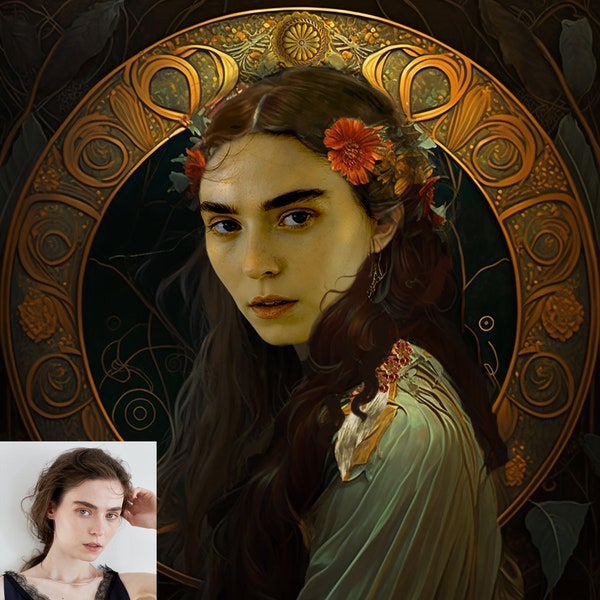 Custom Art Nouveau Digital Portrait - Etsy