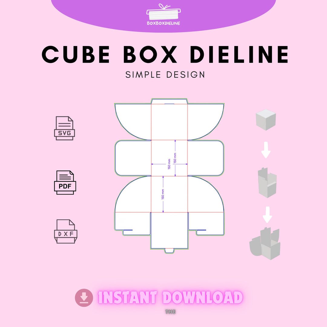 Simple Cube Box Template, Box Dieline, Square Box Template, Flip Top ...