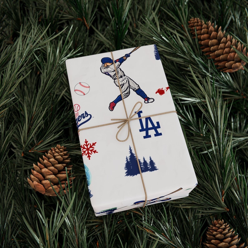 Wrapping Paper Dodger Blue Baseball, Holiday Gift Wrap, Los Angeles ...