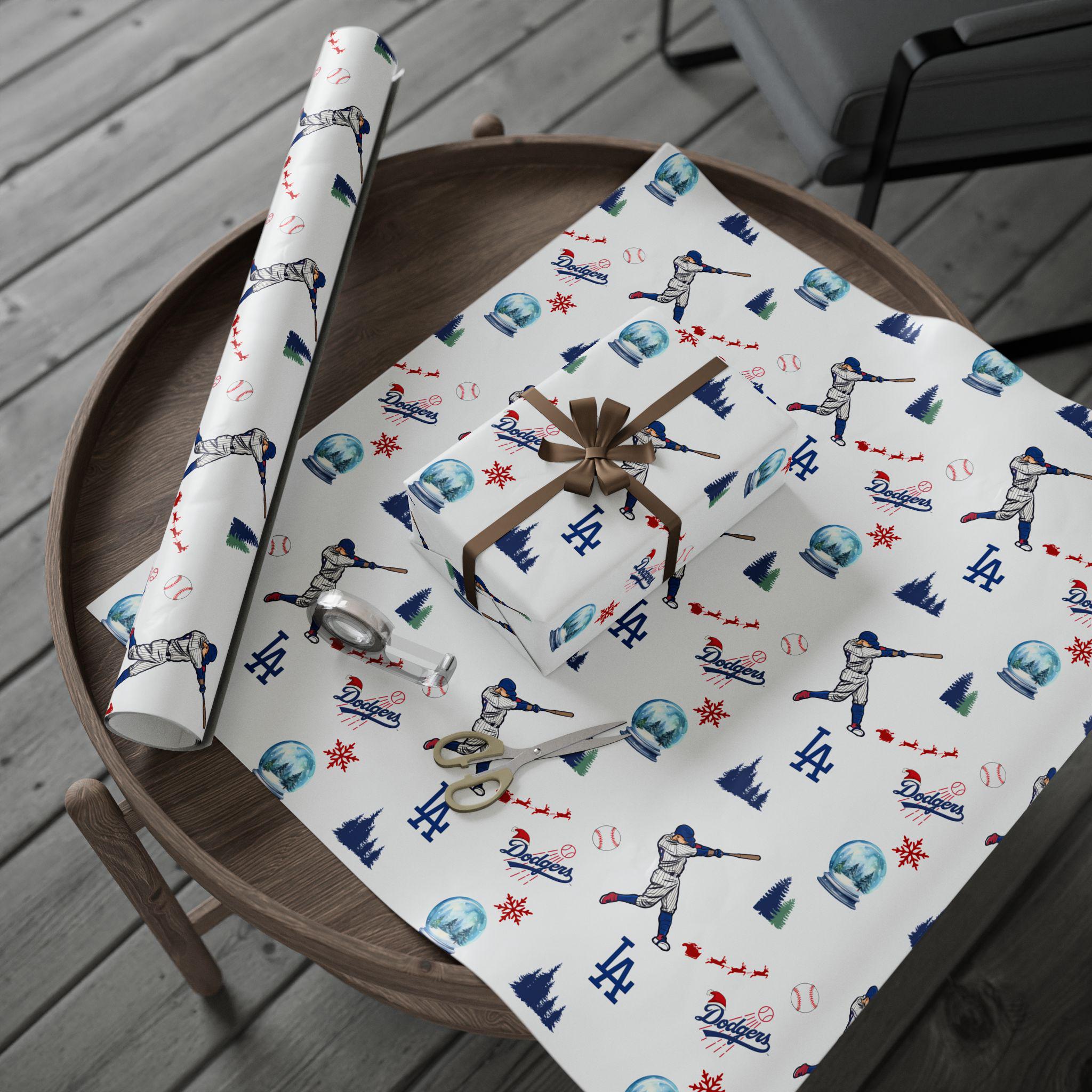 Wrapping Paper Dodger Blue Baseball, Holiday Gift Wrap, Los Angeles ...