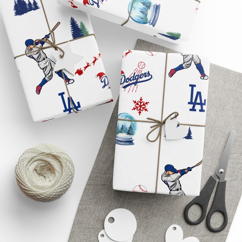 Wrapping Paper Dodger Blue Baseball, Holiday Gift Wrap, Los Angeles ...