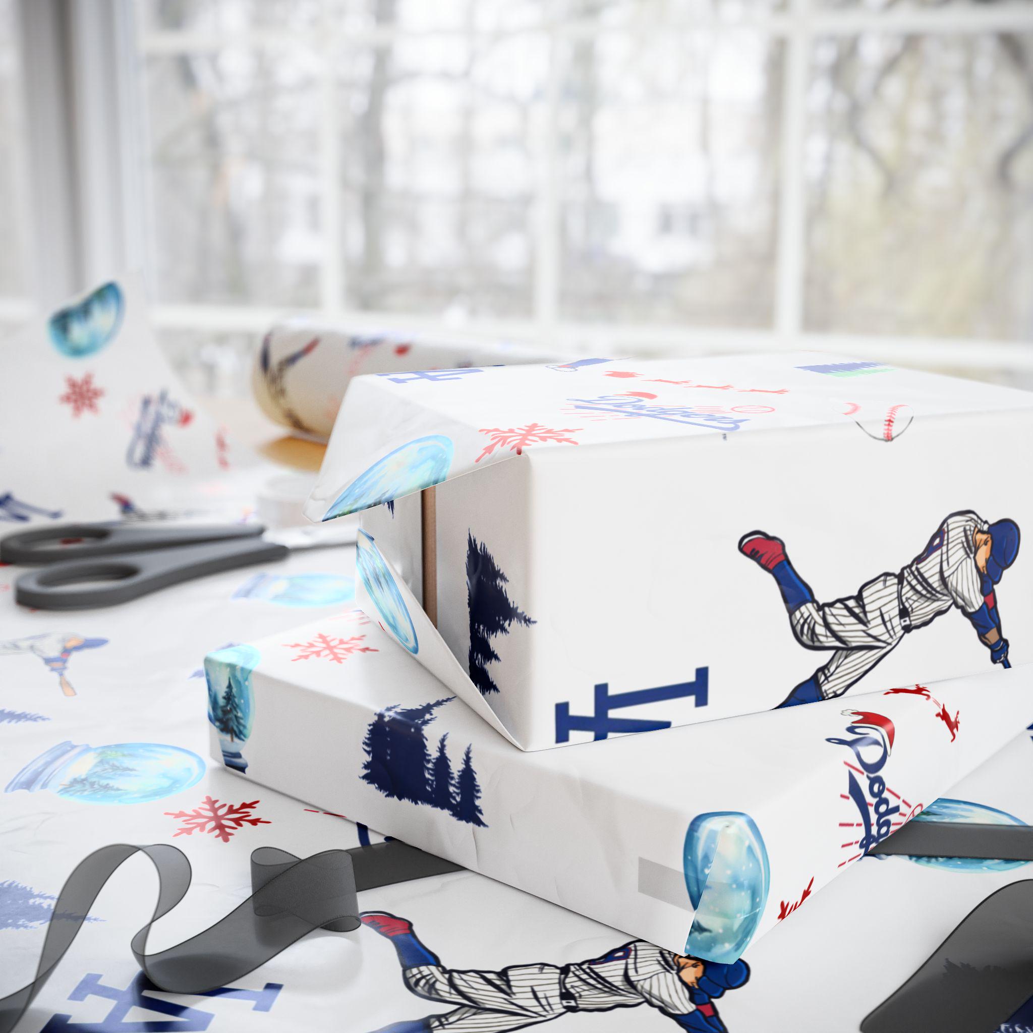 Wrapping Paper Dodger Blue Baseball, Holiday Gift Wrap, Los Angeles ...