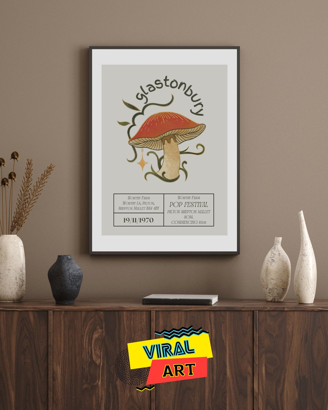 Glastonbury Mushroom Poster, Fungi Forest - Nature Wall Decor, Mushroom ...