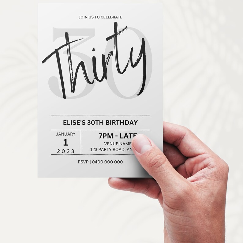 Editable 30th Birthday Party Invitation, Digital Customisable Design ...