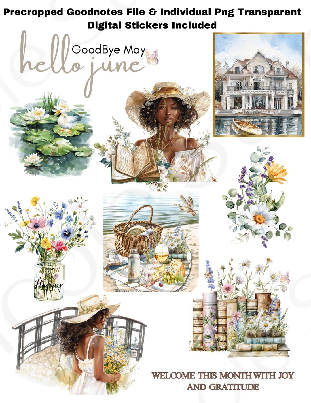 Digital Stickers| June Stickers| Precropped Stickers| Digital Stickers ...